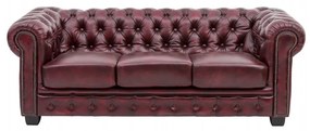 Massive home | Luxusní trojmístná pohovka Chesterfield 155cm červená z pravé kůže - VÝPRODEJ