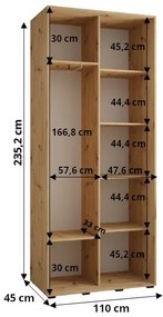 Šatní skříň ASIRI 7 - 110/45 cm, černá / stříbrná