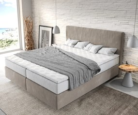 DELIFE Boxspring postel Dream-Well 180x200 cm mikrovlákno béžová s taštičkovou pružinovou matrací a visco topperem