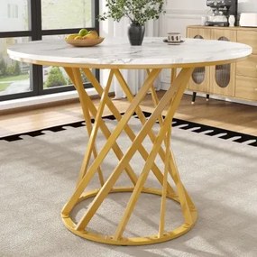 Aosom Kulatý jídelní stůl, kuchyňský stůl s MDF deskou a kovovými nohami, 80 x 76 cm, bílá+zlatá
