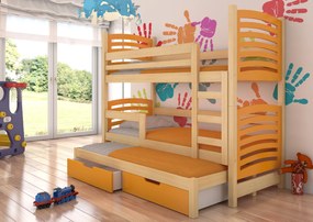 Patrová postel pro tři osoby s matracemi SORIA Hlavní barva: Pine, Další barva: Orange