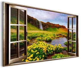 3D obraz okno na islandský vodopád Velikost (šířka x výška): 60x40 cm