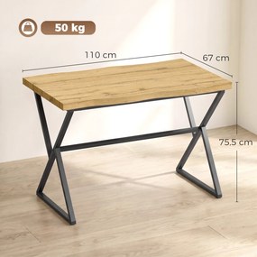 HOMCOM jídelní stůl pro 2 osoby, kuchyňský stůl, moderní styl s tlustou stolní deskou, 110 x 67 x 75,5 cm, černá a dub