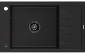 Mexen Elias, granitový dřez granitový 795x480x200 mm, 1-komorový, černá s černým sifonem, 6511791005-77-B