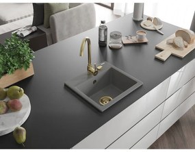 Mexen Milo, granitový dřez 435x410x171 mm, 1-komorový, šedá se zlatým sifonem, 6505441000-71-G