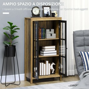 HOMCOM Moderní skleněný sekretář se 2 dveřmi, skříň do obývacího pokoje, 60x35x120cm, hnědá
