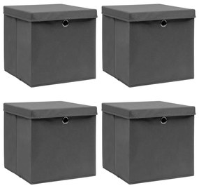 Úložné boxy s víky 4 ks šedé 32 x 32 x 32 cm textil 288335