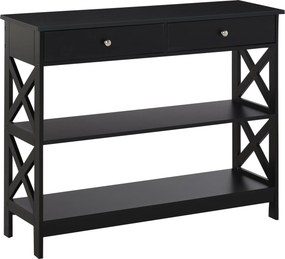 HOMCOM Moderní Konzolový Stolek do Předsíně se 2 Zásuvkami a 2 Spodními Policemi 100x30,5x80 cm Černý