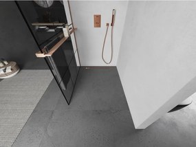 Mexen Kioto+ L, sprchová zástěna Walk-In s poličkou a věšákem 100 x 200 cm, 8mm čiré sklo černý vzor, ​​měděný matný profil, 800-100-123-65-77