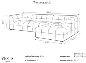 Šedá sametová rohová pohovka Windsor &amp; Co Sofas Vesta, pravý roh