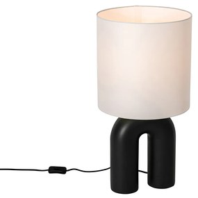 Designová stolní lampa černá s bílým lněným stínítkem - Lotti