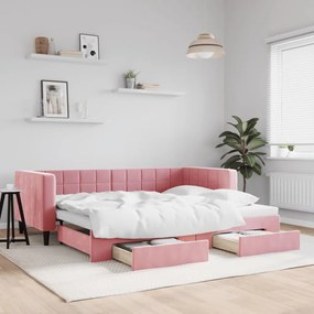 Válenda s přistýlkou a zásuvkami růžová 90 x 200 cm samet 3196742