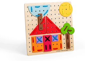 Bigjigs Toys Dřevěná šněrovací hra - Geometrické tvary