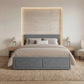Čalouněná postel s úložným prostorem a roštem Marco 140x200 cm - Šedá