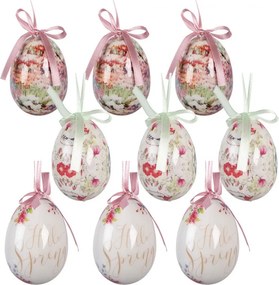 9ks dekorace bílé závěsné vajíčko s květy Hello Spring Egg - Ø 5*8 cm