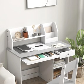 ZONEKIZ dětský psací stůl s ergonomickou židlí s vysouvací přihrádkou na klávesnici, nikami a otevřenými policemi, 90 x 45 x 90 cm šedý