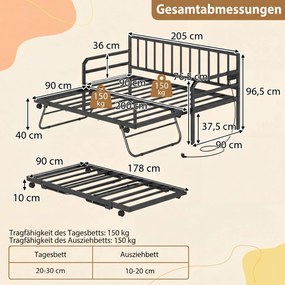 Costway Jednorozměrná válenda s LED světly a nabíjecí