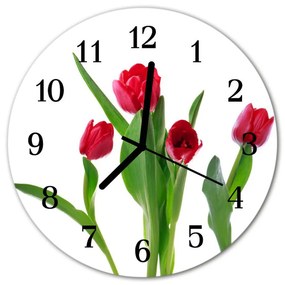 Nástenné skleněné hodiny tulipány