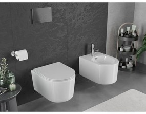 Mexen Sofia, závěsná WC mísa 490x360x355 mm, Rimless Tornádo + WC sedátko z duroplastu, bílá lesklá, 30540400T