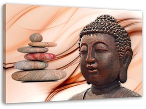 Gario Obraz na plátně Hlava Buddhy a kameny - růžový Rozměry: 60 x 40 cm