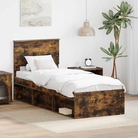 Rám postele s čelo Kouřový dub 75 x 190 cm Masivní borové dřevo 3410667