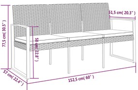 3místná zahradní lavice s poduškami černá PP ratan,  360212