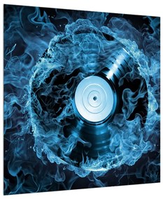 Obraz gramofonové desky v modrém ohni (50x50 cm)