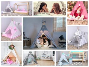 Dětský stan TEEPEE (TÝPÍ) RŮŽOVÝ S VLNKAMI + doplňky