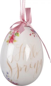 9ks dekorace bílé závěsné vajíčko s květy Hello Spring Egg - Ø 5*8 cm