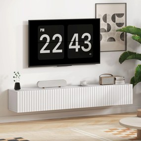 HOMCOM závěsný televizní nábytek 140 cm, TV lowboard pro televize až 182,9 cm, 2 výklopné dveře, 140x25x22 cm, bílá
