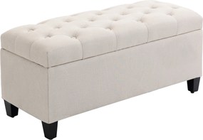 HOMCOM Lavice Čalouněná lavice s úložným prostorem, truhla, polyester podobný lnu, kaučukové dřevo, krémově bílá, 100 x 40 x 44 cm| Aosom