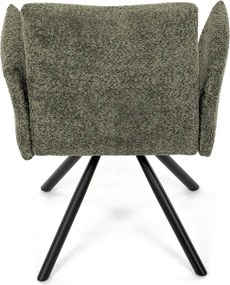 Jídelní otočná židle BERNADETTE - zelená látka bouclé / černé kovové nohy