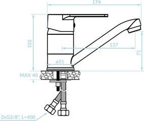 Kuchinox Luga, stojánková umyvadlová baterie s pohyblivým výtokem, chromová, LAV-BQL_026D