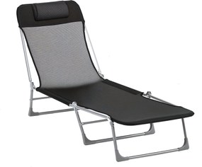 Skládací a polohovací sluneční lehátko Outsunny s nastavitelným opěradlem a podhlavníkem ve 5 úrovních z prodyšného textilního materiálu 182x56x28 cm