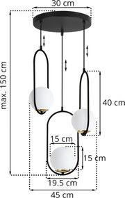 Závěsné svítidlo Florence, 3x bílé skleněné stínítko, b/g, o, U