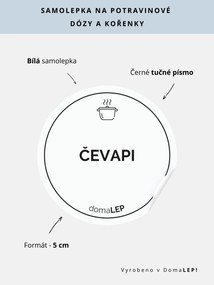 Samolepka na kořenky ČEVAPI bílá 5 cm tučné písmo
