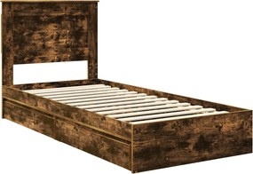 Postel s úložným prostorem se zásuvkou Kouřový dub 90 x 200 cm 3410277