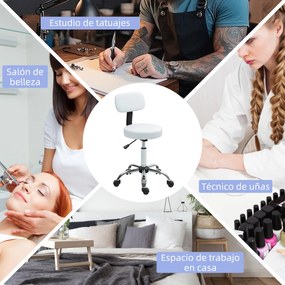 HOMCOM Otočná stolička s opěrkou zad a kolečky, nastavitelná výška pro kosmetické salony a tetovací studia Bílá