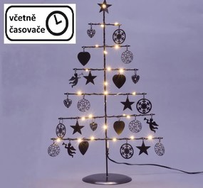 Nexos  67072 Vánoční kovový dekorační strom - černý, 25 LED, teple bílá