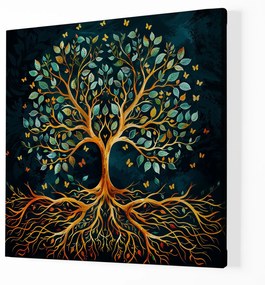 Obraz na plátně - Strom života Zlatavé kořeny Emdrasil FeelHappy.cz Velikost obrazu: 80 x 80 cm