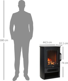 Aosom Elektrický krb s topením, elektrický krb s LED efektem plamene, 1000 W/2000 W dekorativní krb s termostatem, elektrický krbový ohniště, černý
