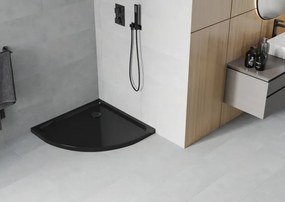 Mexen Flat, čtvrtkruhová akrylátová sprchová vanička 100x100x5 cm SLIM, černá, černý sifon, 41701010B