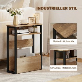 HOMCOM příruční stolek, noční stolek se dvoustupňovou odkládací plochou, zaoblené rohy, 46 d x 18 š x 58,5 v cm, ořech