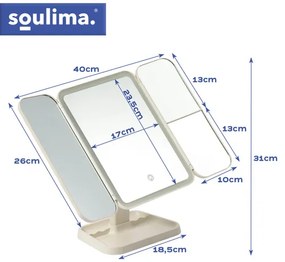 Skládací kosmetické zrcátko s LED diodami Soulima 26952