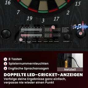 SPORTNOW Elektronický terč E Dartboard s dveřmi vzhled dřeva, LED displej, hlasové hlášení, 6 šipek, 24 náhradních hrotů