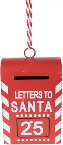 Červená kovová závěsná dekorace poštovní schránka Santa - 5*3*8 cm