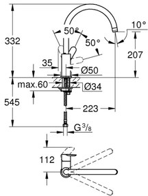 GROHE 31367001 - Dřezová baterie BAUEDGE 332 mm lesklý chrom