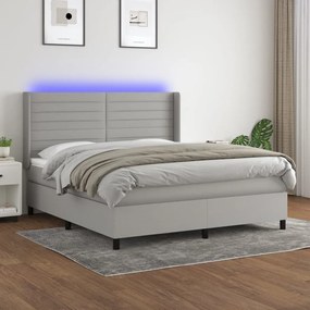 Box spring postel s matrací a LED světle šedá 160x200 cm textil