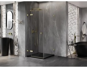Mexen Lunar T, sklápěcí sprchový kout levý 110 x 110 cm, 8mm čiré sklo, zlatý kartáčovaný - 834T-110-110-55-00-L