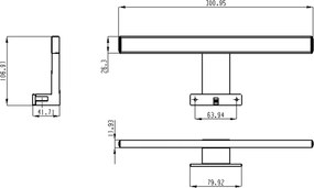Aqualine Serapa LED osvětlení zrcadla 300 x 40 x 100 mm 5W 230V plast chrom SA147